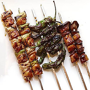 Acroyan 12 Pack Kebab Skewers 16.5 Inch Grill Skewers Stainless Steel BBQ Barbecue Sticks Flat Skewer Heavy Duty Large Wide Reusable with Nonslip Wooden Handle for Kabob Shrimp Chicken Beef Vegetable