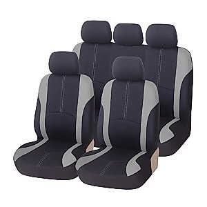 AICEL 9 Piece Car Seat Covers Full Set, Front and Rear Split Bench Auto Seat Protectors, Universal Two-Tone Washable Automotive Seat Covers (Gray)
