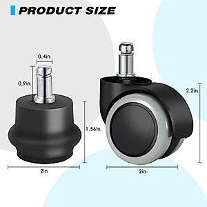 Bell Glides Replacement Office Chair or Stool Swivel Caster Wheels to Fixed Stationary Castors, Office Chair Wheels for Carpet - with Separate Self Adhesive Felt Pads/Chair Feet Wheel Stopper
