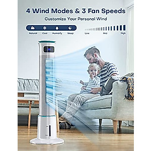 43-INCH Evaporative Air Cooler, BREEZEWELL Windowless Air Conditioner Portable for Room, 70°Oscillating Cooling Fan w/LED Screen, 15H Timer & Remote, 4 Modes & 3 Speeds, Air Cooler for Bedroom Office