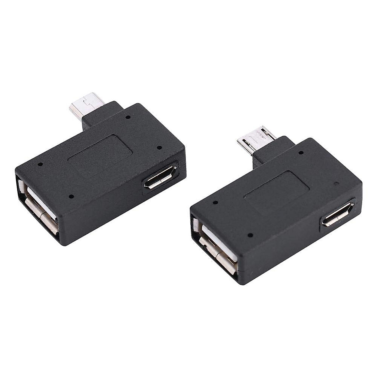 Liukouu 2Pcs USB 2.0 Female to Male Micro OTG Adapter Power Supply Port 90 Degree Left 90 Right Angled