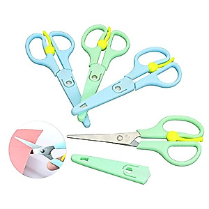 Sonuimy Kid-Friendly Craft Scissors for Age 4-8, 5.5” Toddler Safety Kids Scissors With Cover, Blunt Tip Small Spring Loaded Scissors, Suitable for Child Student School Art Paper Scrapbooking Project