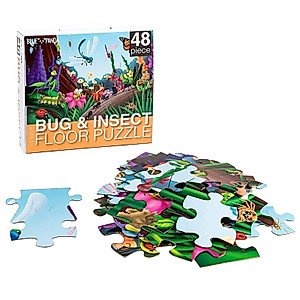 BLUE PANDA 48 Piece Giant Bugs and Insects Jigsaw Puzzle for Kids Ages 3-5 and 4-8, Jumbo Floor Puzzle for Toddler Preschool Learning (2 x 3 Feet)