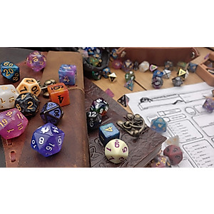 Astral Apocalypse - 7 Piece Polyhedral DND Dice Set by D20 Collective - Maroon & Yellow Swirled Dice for Table Top Dungeons and Dragons RPGs and Gaming - Glittery Multicolored Acrylic D&D Dice Sets