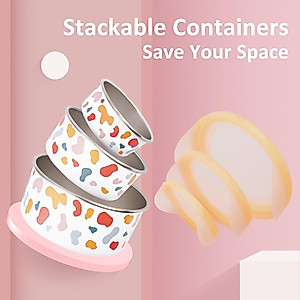 Yawbay Stainless Steel Snack Containers with Silicone Lids, Stackable Easy Open Leak Proof Snack Food Containers Metal Lunch Boxes for Office, Home, School and Travel (18oz/10oz/5.5oz)