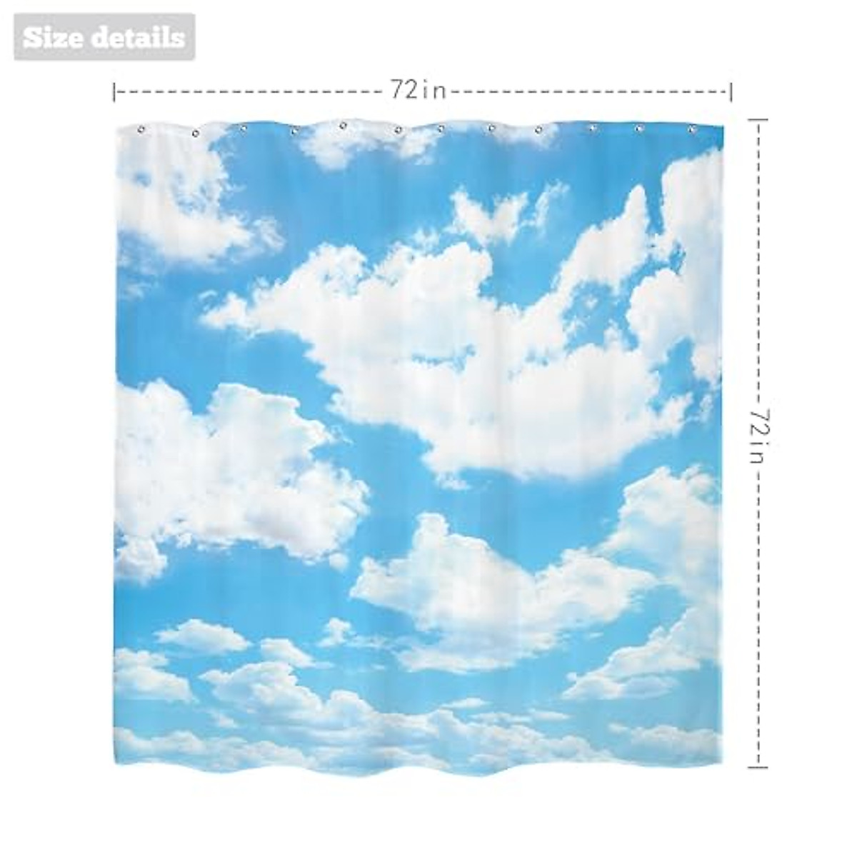 LIGHTINHOME Blue Sky Backdrop Cloud Shower Curtain 72x72 Inch Nature Landscape Scenery Waterproof Fabric Polyester Bathroom Bathtub Decoration 12 Pack Plastic Hooks