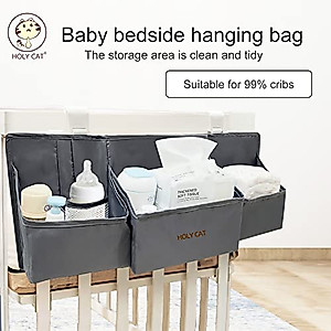 Holy Cat Hanging Baby Diaper Caddy Organizer with Paper Pocket for Changing Table Crib Playard Organization Nursery Organization Hanging Nursery-Grey…