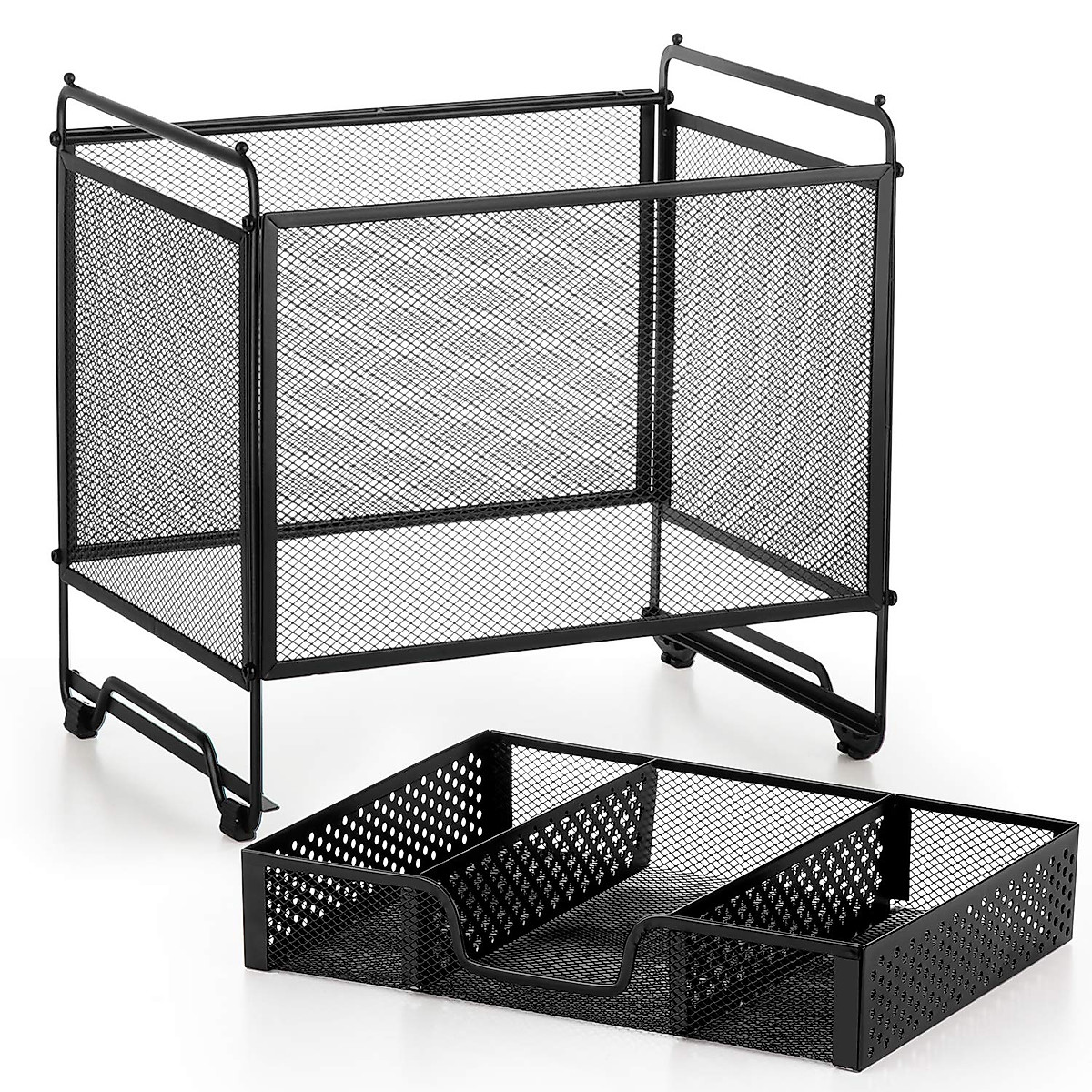 Bextsware Auledio Mesh Basket Files Box with Sliding Drawer for Hanging Files, Desk File Folder Metal Organizer Storage for Office, School, Countertop, Desktop