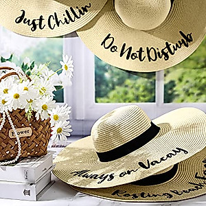 4 Pcs Women Beach Hats Floppy Foldable Straw Hat Embroidered Summer Wide Brim Hats for Travel Summer Vacation (Beige, Classic Style)