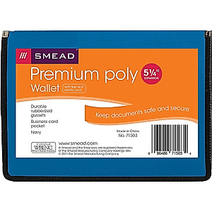 Smead Poly Premium Expanding File Wallet with Closure, 5-1/4" Expansion, Letter Size, Navy Blue (71503)