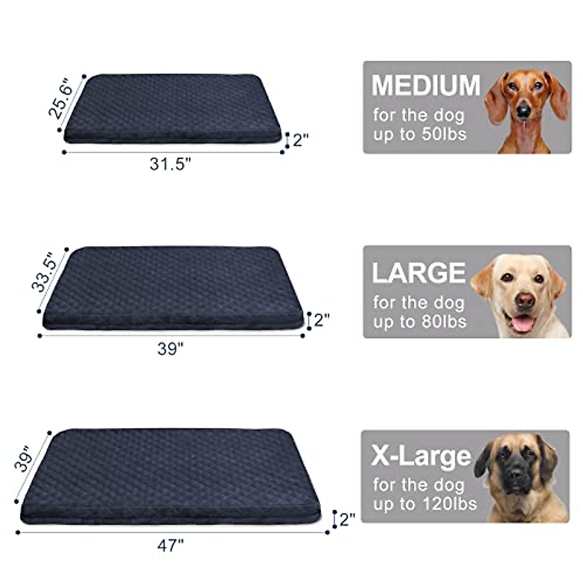 Hero Dog Large Dog Bed for Large Dogs, 39" Orthopedic Dog Bed for Rest with Removable Washable Cover - Soft Flannel Top Pet Beds with Anti Slip Bottom (Dark Grey, 39" x 33.5" x 2")