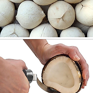 1 Piece Coconut Cutter Tool, Coconut Deflavoring Stainless Steel Knife with Wooden Handle and Non-Slip Handle Sleeve for Kitchen Family