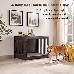 Lovitgo 37 Inch Dog Crate Furniture for Medium Small Dog, Wooden Heavy Duty Dog Kennel with Three Doors,Wooden Cage Kennel Furniture Indoor, Espresso