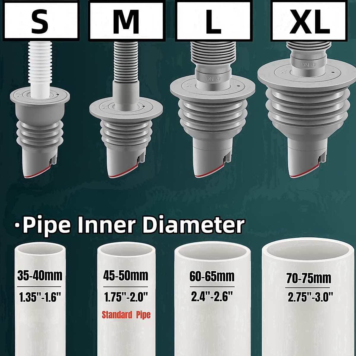 COLDDD Washing Machine Drain Hose Seal, Anti-Odor Floor Drain Plug Sewer Pipe Seal Ring Sealing Cover, Washing Machine Sealing Plug (1, M(40-45))