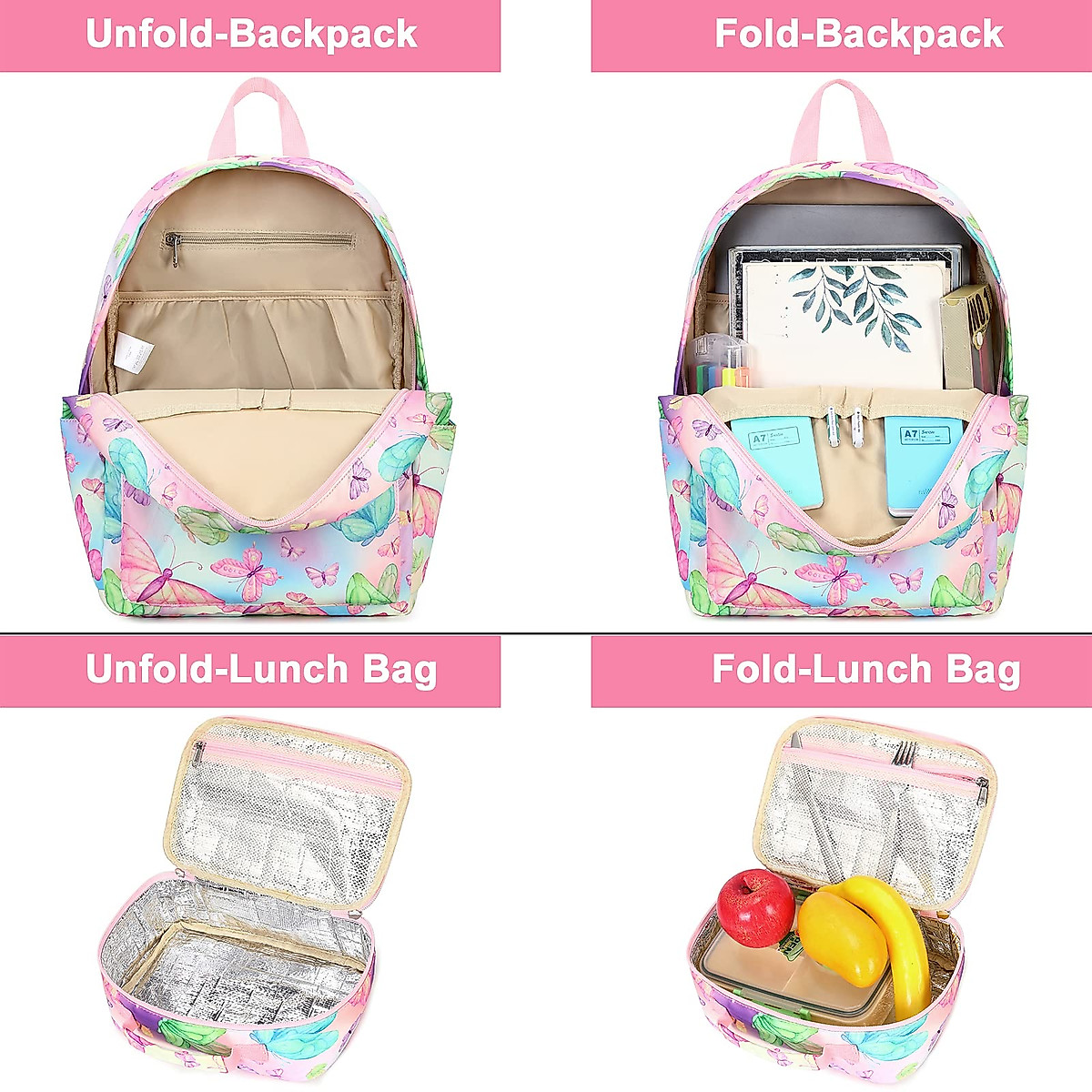 CAMTOP Backpack for Girls Boys Kids School Backpack with Lunch Box Preschool Kindergarten BookBag Set