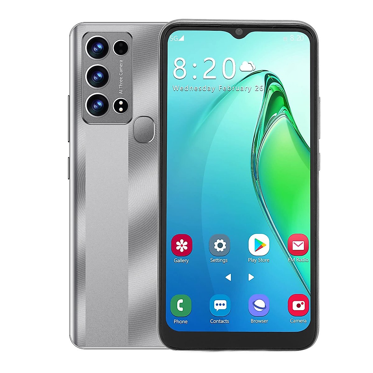 LANTRO JS Mobile Phone for Android 12, 6.5in 5G Network, 6GB RAM, 128GB ROM, Fingerprint & Face Unlock, Grey (EU Plug), Compatible with Smartphones