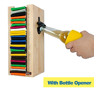 CRAKTH 2 in 1 Wooden Can Cooler Holder with Bottle Opener, Bamboo Beer Can Sleeves Storage Organizer and Dispenser, Great Gifts for Dad Beer Lovers, 12", Boyfriend Husband