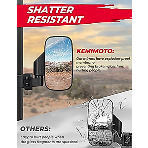 UTV Mirrors, KEMIMOTO UTV Side Mirrors Fits 1.6-2 IN Roll Cage Compatible with Pioneer Polaris RZR 900 1000 Can Am Kawasaki Mule Rhino YXZ Zforce Shatter Proof Tempered Glass