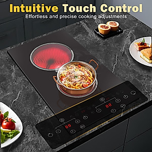 2 Burner Electric Cooktop, 12 Inch Electric Stove​ 120V 2000W Plug-in Stove Top with Timer, 9 Level Adjustment, Pause Control & Child Lock, Countertop & Built-in, Sensor Touch, Pladeca
