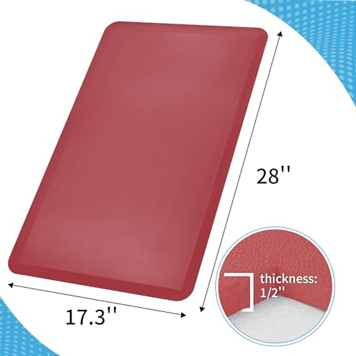 Art3d Anti Fatigue Mat - 1/2 Inch Cushioned Kitchen Mats - Comfort & Non Slip Cushion for Standing Desk, Office or Garage Floor (17.3"x28", Red)