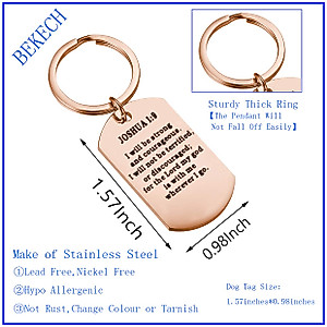 BEKECH Joshua 1:9 Bible Verse Keychain I Will Be Strong And Courageous Dog Tag Keychain Religious Jewelry Christian Keyring Gift (rose gold)