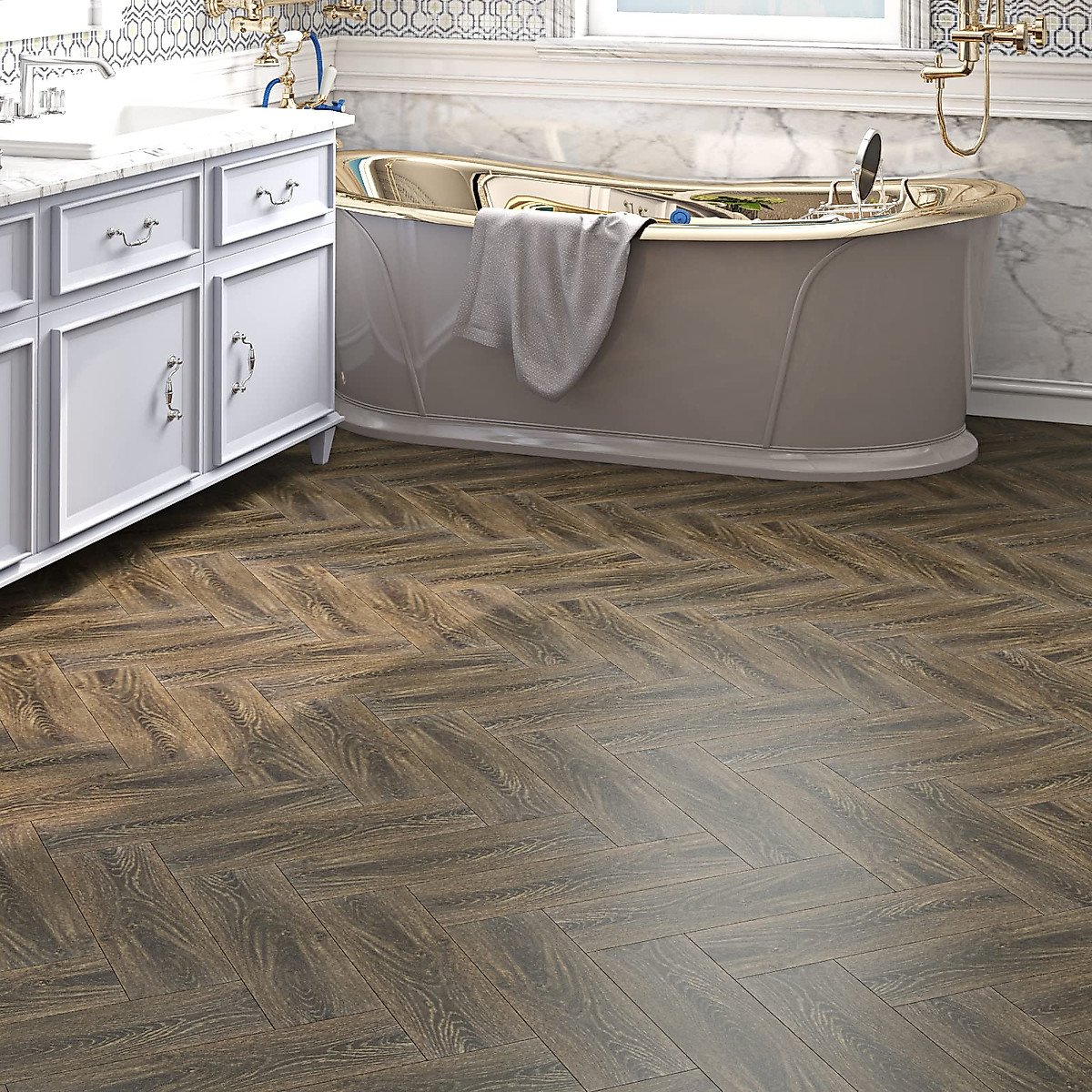 FunStick 6"x36" 10 Pcs Vinyl Flooring Peel and Stick Floor Tile Bathroom Dark Brown Wood Sticky Floor Tiles Peel and Stick Wood Planks for Walls Waterproof Peel n Stick Flooring for Kitchen Bedroom