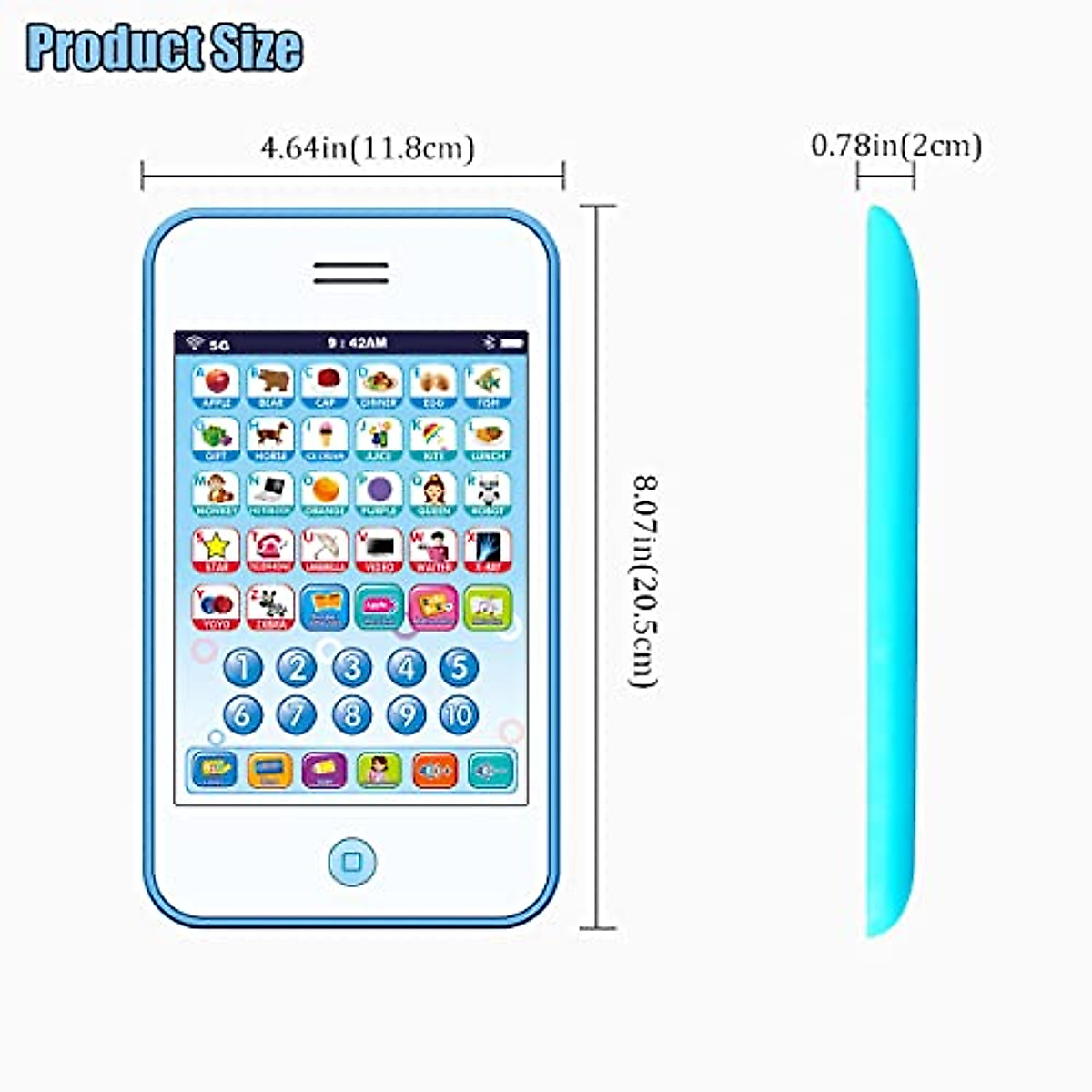 GAGINAN Baby Phone /Kids Tablet Learn Alphabets Words Numbers Music ABC Learning for Toddlers Educational Toy for 3Years+ (Blue)