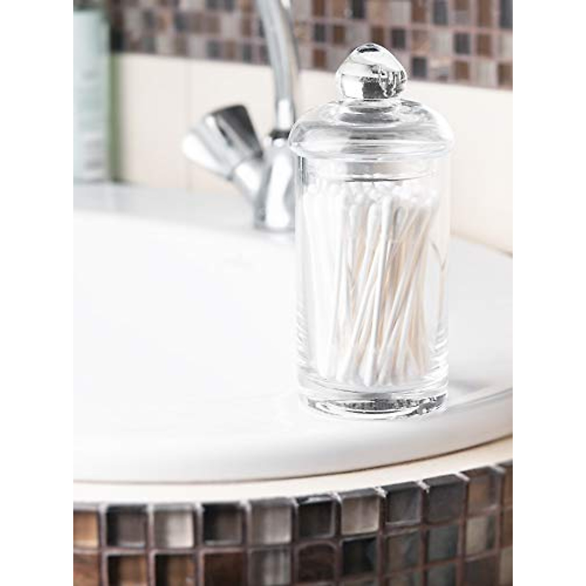 Barski Glass Swab Dispenser - Jar with Cover - Holder - Storage - Canister - for Cotton Tipped Swabs - Q-Tips - for Bathroom - 2.75" D - 5.75" Height (Without Cover is 3.9" H) Made in Europe