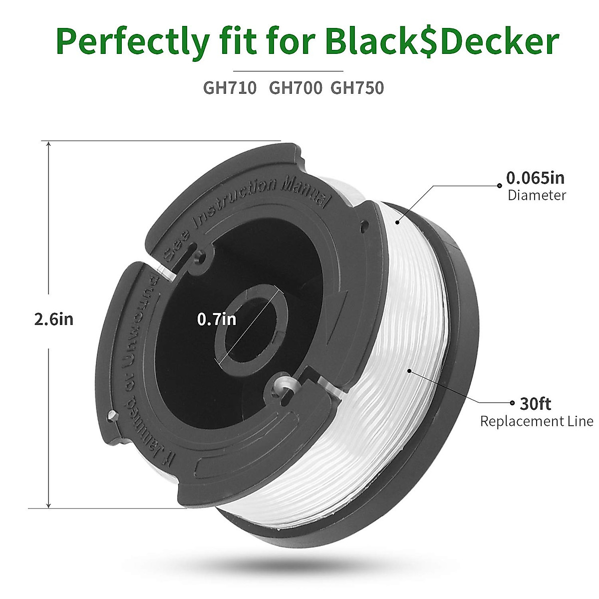YDSL 4-Pack String Trimmer Replacement Spool for Black and Decker AF-100 Autofeed Weed Eater Spool 30 Feet/0.065 Inches