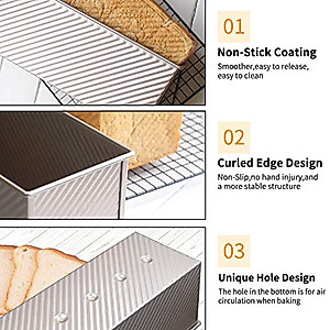 CHEFMADE Loaf Pan with Lid,Commercial Pullman Bread Pan 2.2Lb Dough Capacity,Non-Stick Bakeware Carbon Steel Bread Toast Mold with Cover for Baking Bread (Champagne Gold)