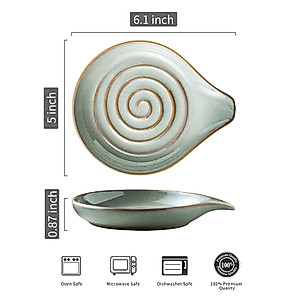 LAUCHUH Spoon Rest, 5" Large Spoon Holder for Stove Top Ceramic Spoon Rest Spatula Rest for Kitchen Utensils, Ladle, Coffee Spoons, Cooking spoons, Spatula, Tongs, Thanksgiving Day, Unique Gray