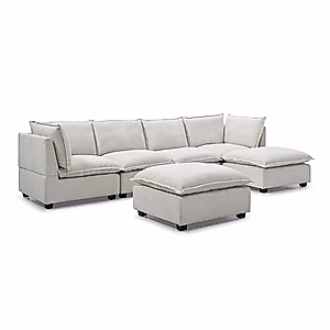 Free Combination Reversible Modular Sectional Sofa with Double Chaise and Thicked Cushions , U Shaped Symmetrical Oversized Sleeper Corner Couch w/ Detackable Backrest and Wooden Legs for Living Room