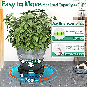 VANCASTLE Plant Caddy with Wheels, 15-22 Inch Adjustable Rolling Plant Stand Indoor Outdoor, Large Plant Cart Dolly with Casters for Flower Pot Garden Pot Mover, Black, 1 Pack