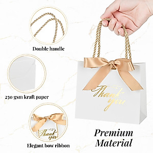Mauproy 20 Pack Small Thank You Gift Bags with Handles, 5.5''x 2.5''x 4.7'' Mini Paper Gift Bags with Ribbons Party Favor Bags for Wedding Baby Shower Bridal Shower Birthday Christmas (White)