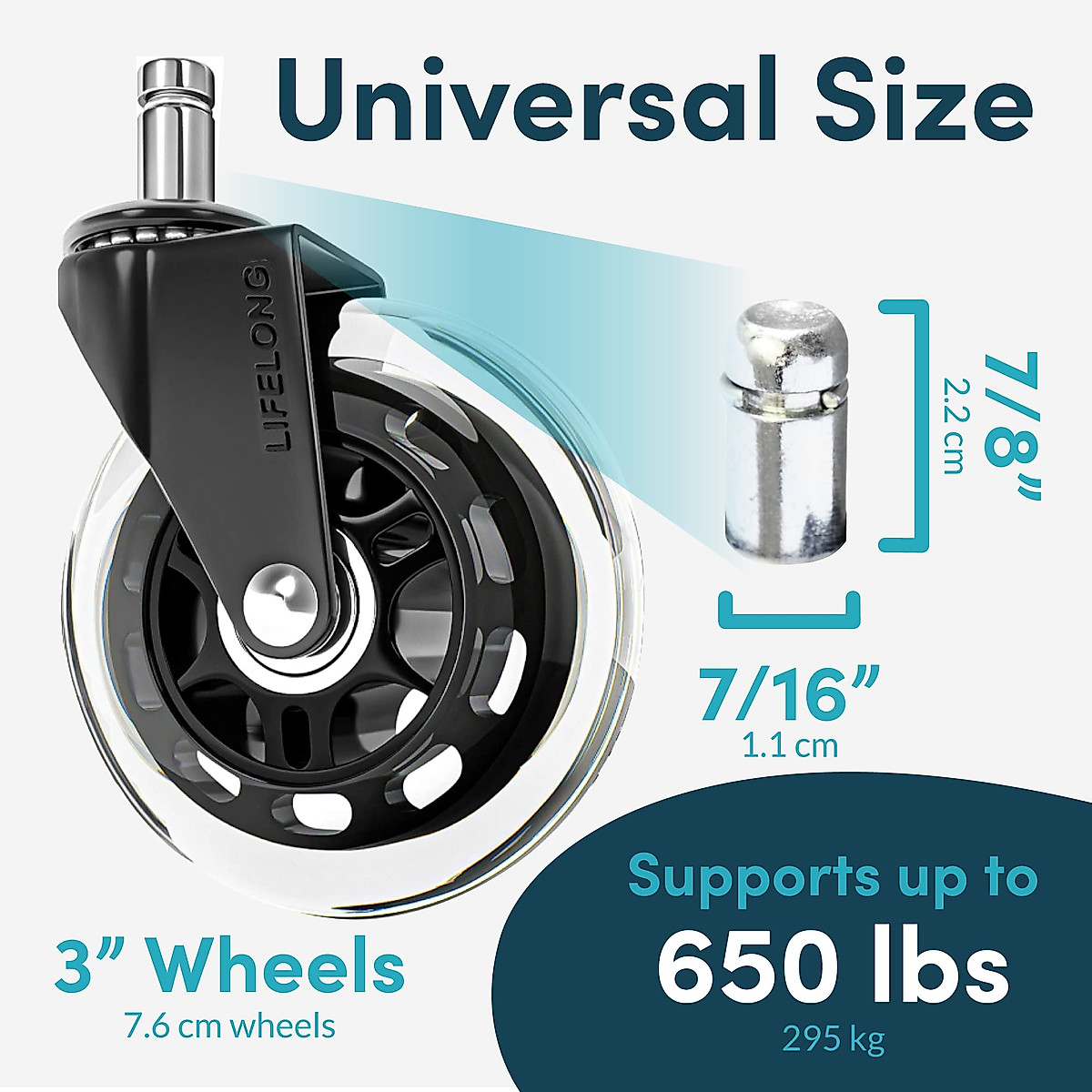 Office Chair Wheels Replacement Rubber Chair casters for Hardwood Floors and Carpet, Set of 5, Heavy Duty Office Chair casters for Chairs to Replace Office Chair mats - Fits 98%