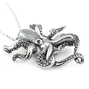 Controse Silver-Toned Stainless Steel Black eyed Octopus Necklace with Pendant (18" - 20" Adjustable Chain)