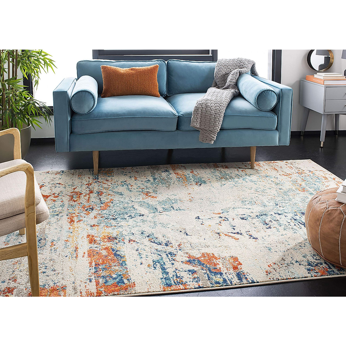 SAFAVIEH Madison Collection Accent Rug - 3' x 5', Cream & Orange, Modern Abstract Design, Non-Shedding & Easy Care, Ideal for High Traffic Areas in Entryway, Living Room, Bedroom (MAD478B)