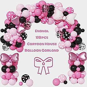 Enanal Hot Pink Balloon Garland Arch Kit, Hot Pink and Black Balloons with Bow Foil Balloons for Princess Theme Party Supplies Girls Birthday Baby Shower Bridal Shower Decorations (pink)