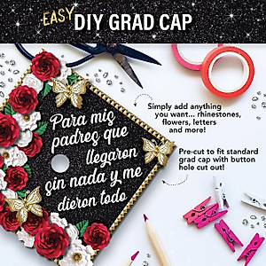 Glitter Heavyweight Premium Construction Paper for Grad Caps, 5 Sheets, DIY Grad Cap Decorations (Black)