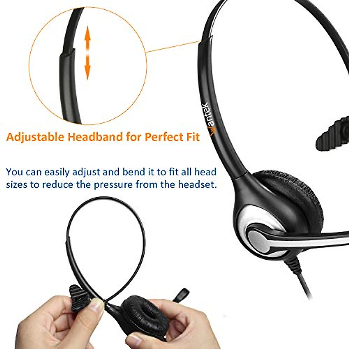 Wantek RJ9 Telephone Headset Mono with Noise Cancelling Mic, Quick Disconnect, Only for Plantronics M12 M22 MX10 Amplifiers or Cisco 7940 7942G 7945G 7960G 7975G 7821 7861 8841 8851 IP Phones(600QC1)