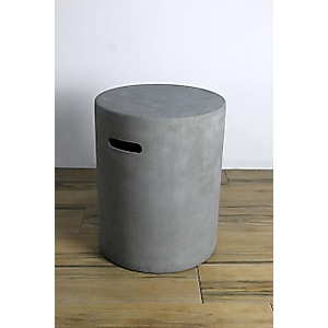 AMS Fireplace | Elementi Lunar Concrete Propane Tank Cover (Cylinder Smooth - Light Gray) | GFRC, Light Gray Color, Round Shape, Size - 15.7 x 15.7 x 20 inches | Suited for Lunar Light grey fire pit.