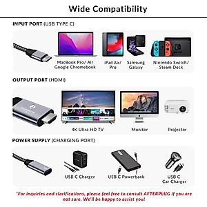 USB C to HDMI Cable with 100W PD Charging Port (6ft), Afterplug 2-in-1 Type C to HDMI 4K60Hz [USB4/ Thunderbolt 4/3 Compatible] for MacBook, Nintendo Switch, Samsung DeX, iMac, iPad Pro Mini, Surface