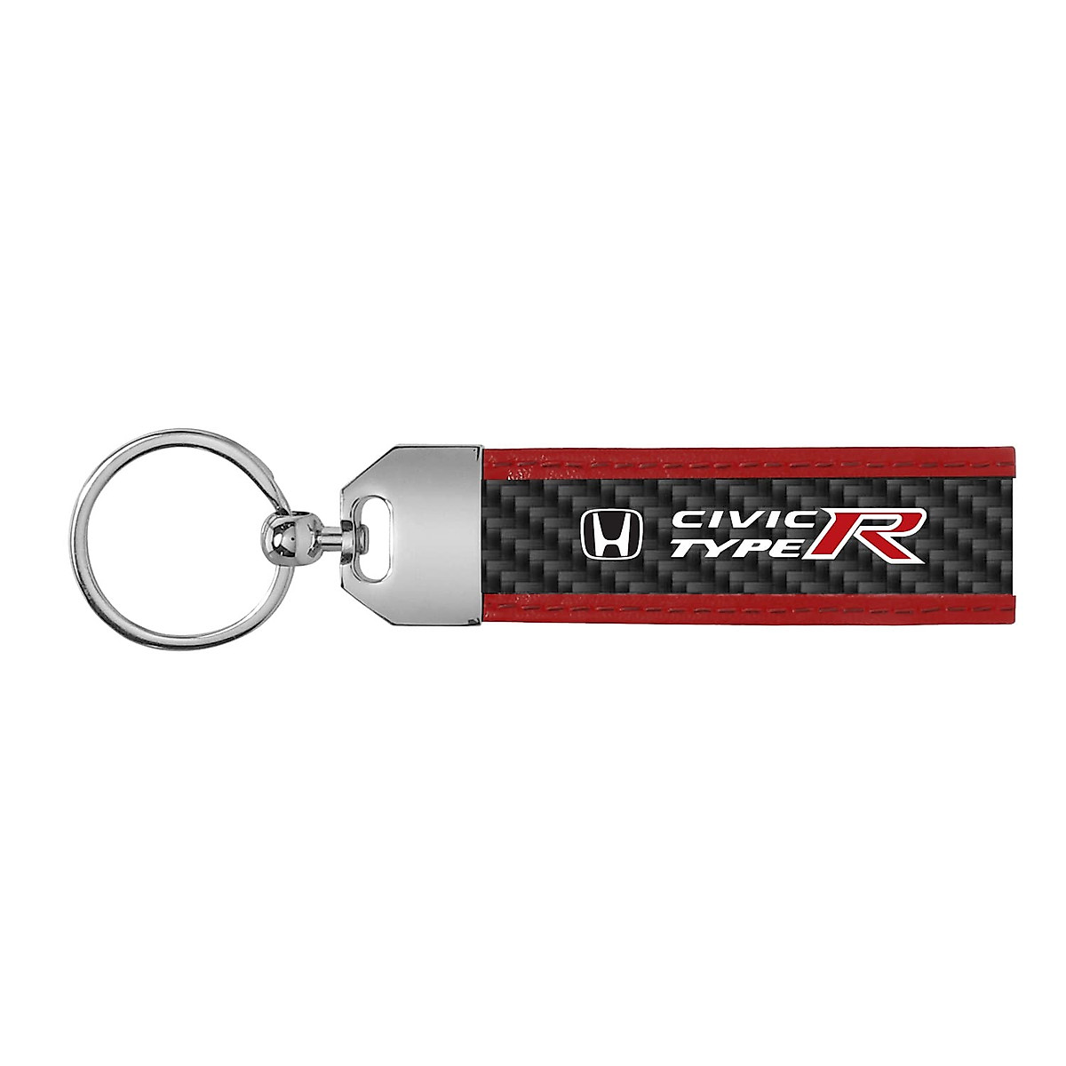iPick Image Made for Honda Civic Type R Real Carbon Fiber Strap with Red Leather Stitching Edge Key Chain