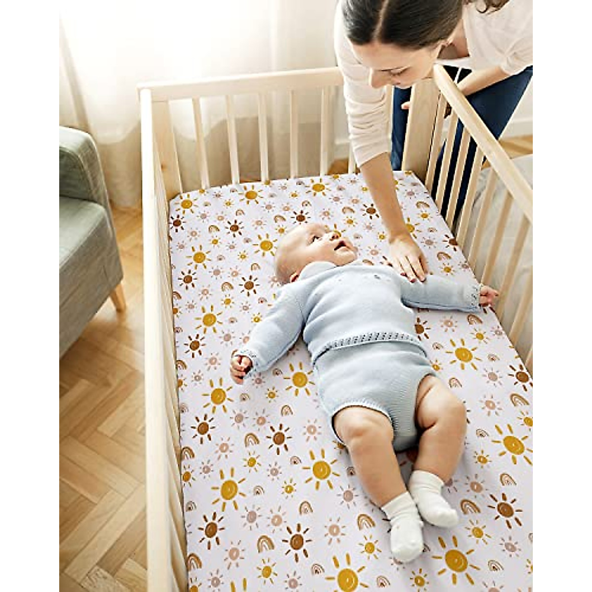 Babebay 2 Pack Crib Sheets and 2 Pack Changing Pad Cover Bundle