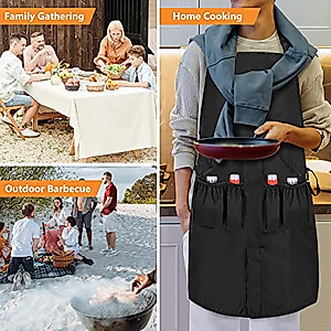 HODRANT Large BBQ Grilling Apron, Cooking Apron for Men with Pockets & Slit Hem, Kitchen Apron with Adjustable Neck Strap for Men & Women, Work Apron for Chef, Barber, Painter, Carpenter, Apron Only