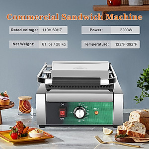 Commercial Panini Press Sandwich Maker, LIVOSA 2200W Non-Stick Panini Grill Machine Panini Maker with Temperature Control and Grooved Plates for Hamburgers Steaks