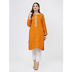 edenrobe Women's Pakistani Indian Kurti Pret - Stitched Ladies Kurta/Tunic Top 217351 Dark Mustard
