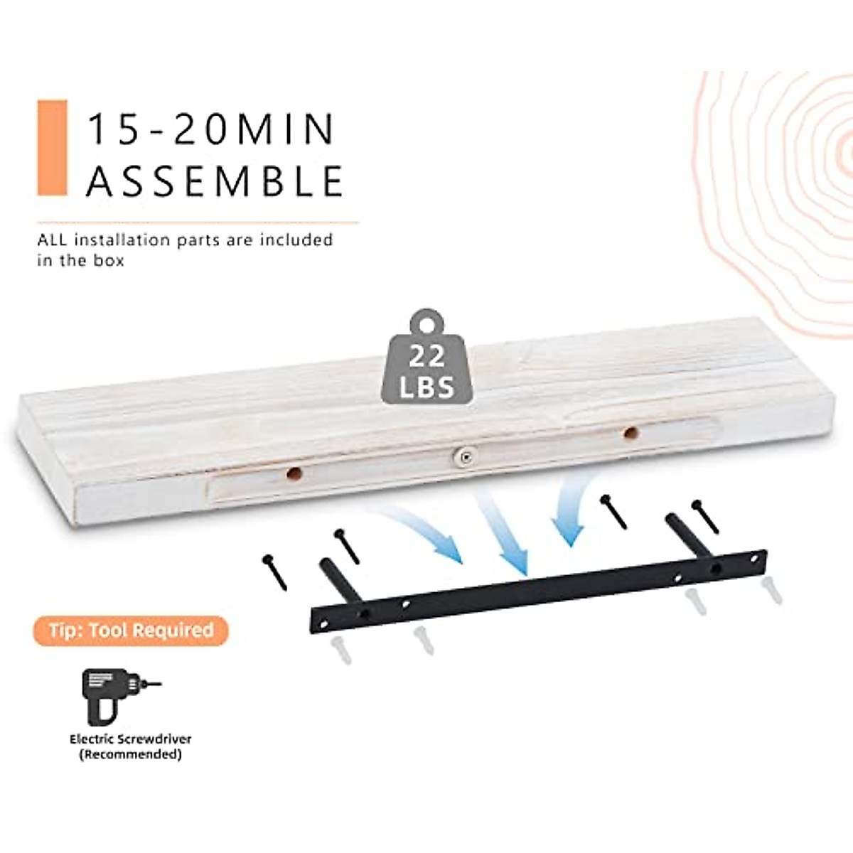 2 Pack 16" Solid Cedar Wood Floating Shelves, Brushed Finish, Wall Mounted for Home Living Room Bathroom