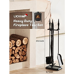 Lichamp Gothic Fireplace Tools Set, 5-Pieces Indoor Outdoor Sturdy Fire Place Poker Sets with Gothic Handle, FTS35BK