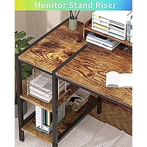 MINOSYS Computer Desk - 39” Gaming Desk, Home Office Desk with Storage, Small Desk with Monitor Stand, Rustic Writing Desk for 2 Monitors, Adjustable Storage Space, Modern Design Corner Table.